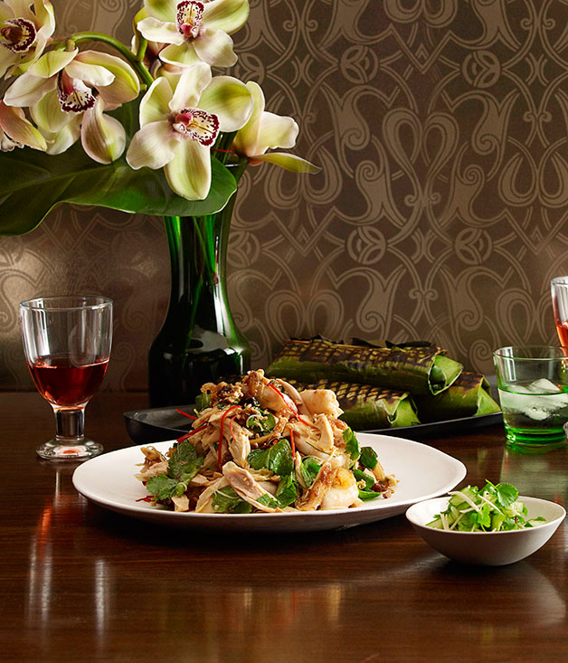 Martin Boetz: Chicken and prawn salad with caramelised coconut and lime ...