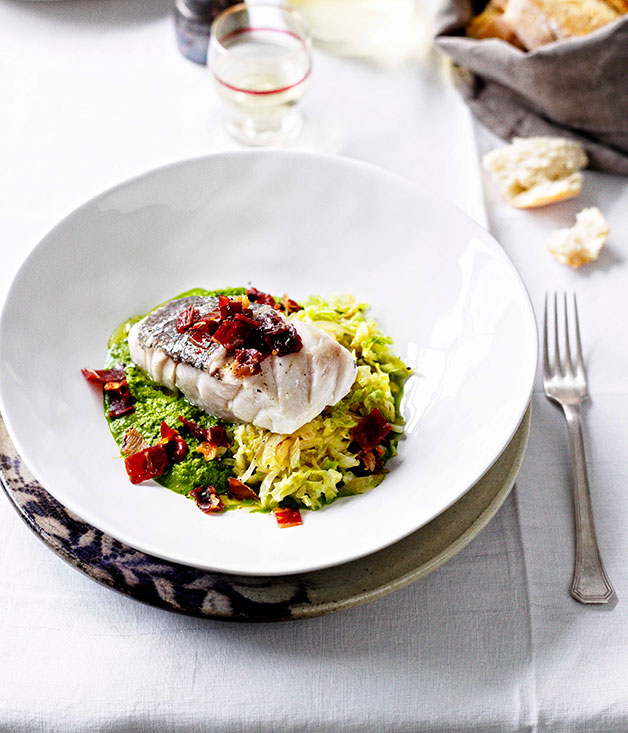 Hapuka with prosciutto crust and Savoy cabbage | Gourmet Traveller