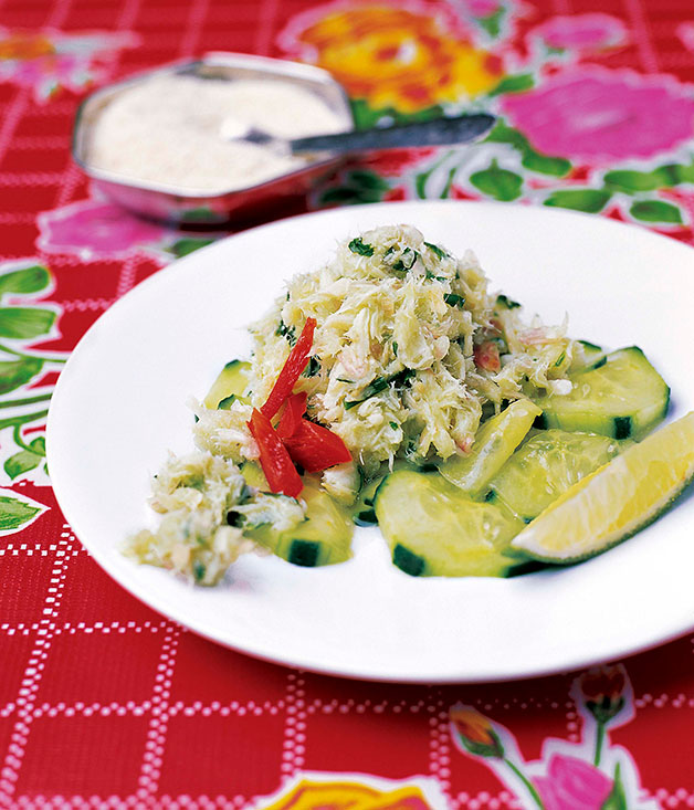 Shredded salt cod on a cucumber salad | Gourmet Traveller