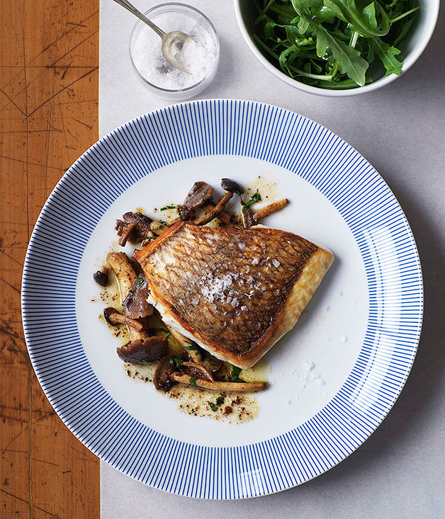 Crisp-skinned snapper with chestnut mushrooms | Gourmet Traveller