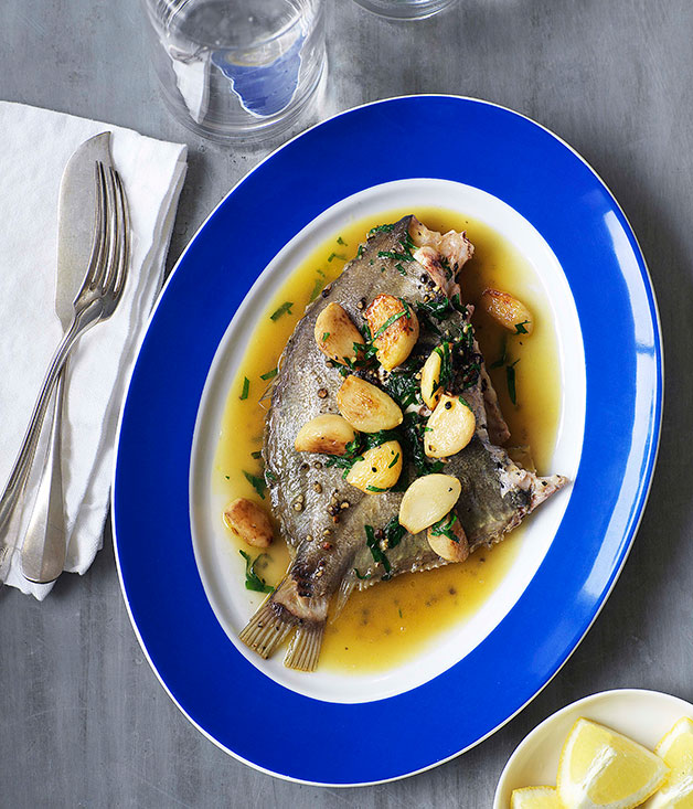 Roast whole dory with caramelised garlic and crushed black pepper ...