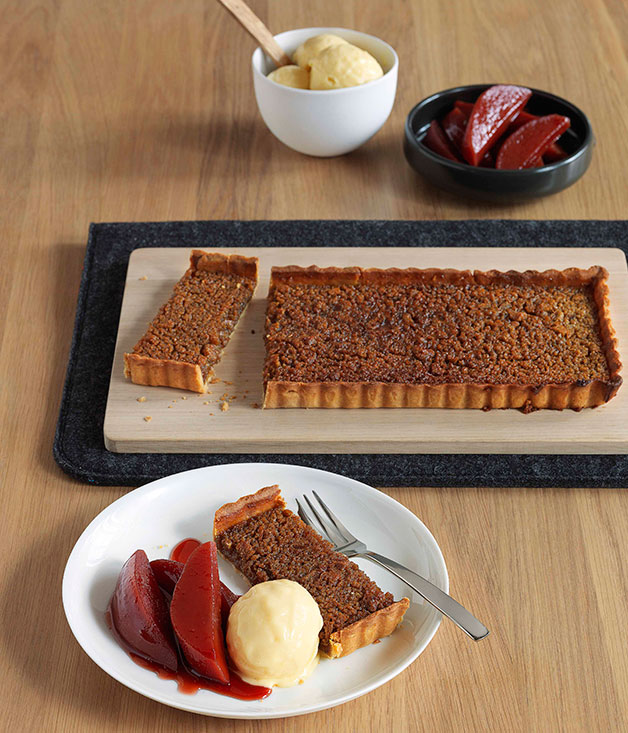 Treacle & chestnut tart with spiced quince burnt butter ice-cream ...