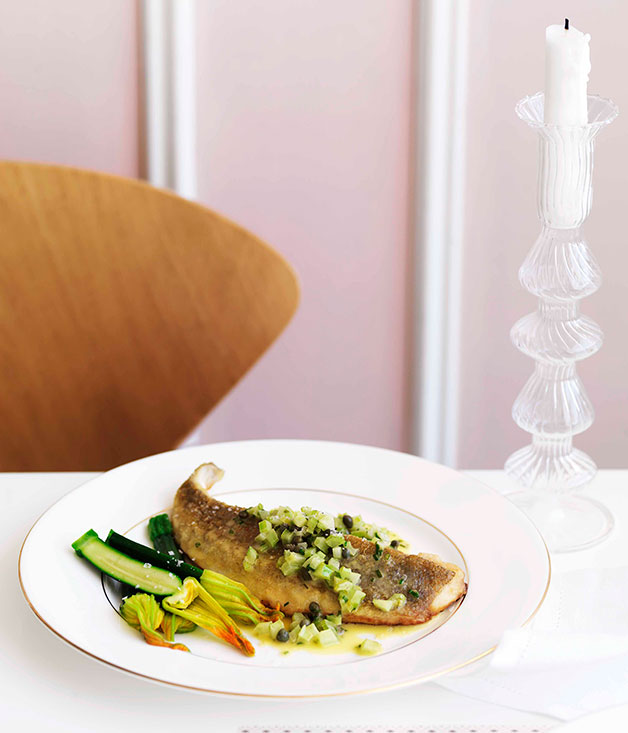 Pan-fried flathead with celery, lemon and capers recipe | Gourmet Traveller