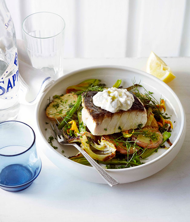 Blue-eye trevalla with skordalia, lemon, potatoes and fennel | Gourmet ...