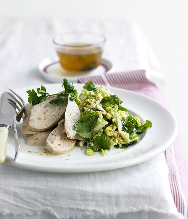White-cooked chicken with ginger-sesame Chinese cabbage salad recipe