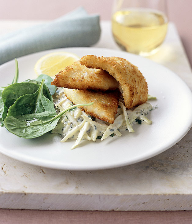 Whiting fillets in parmesan crust with fennel remoulade | Gourmet Traveller