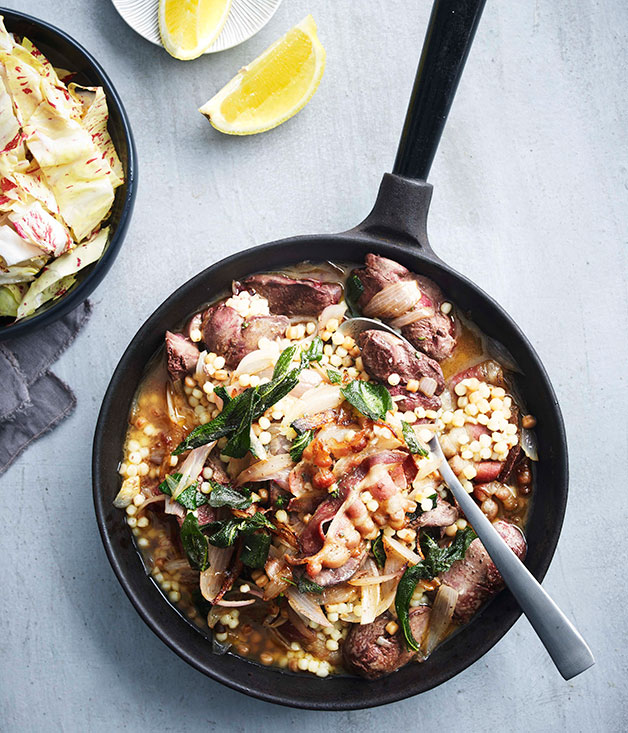 Chicken livers with lemon, pancetta and toasted fregola recipe ...