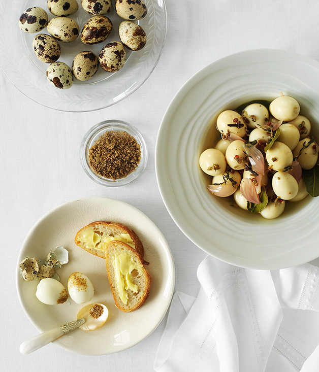 Pickled and boiled quail eggs with celery salt recipe | Gourmet ...