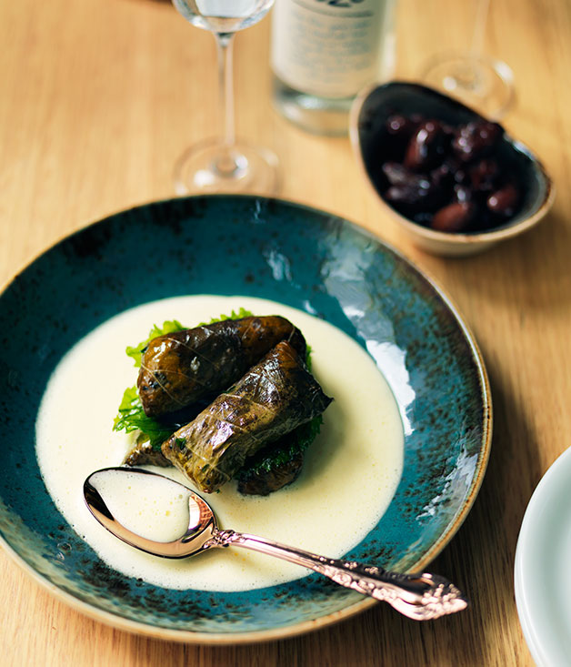 Sesame leaf dolmades, almond rice and preserved lemon avgolemono recipe ...