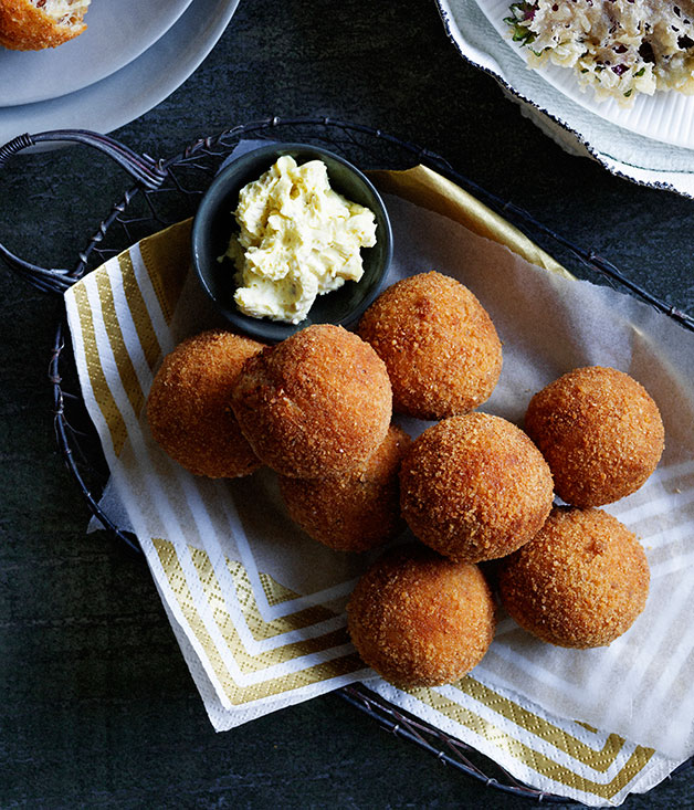 Crisp ham and cheese balls with mustard crème fraîche recipe | Colin ...