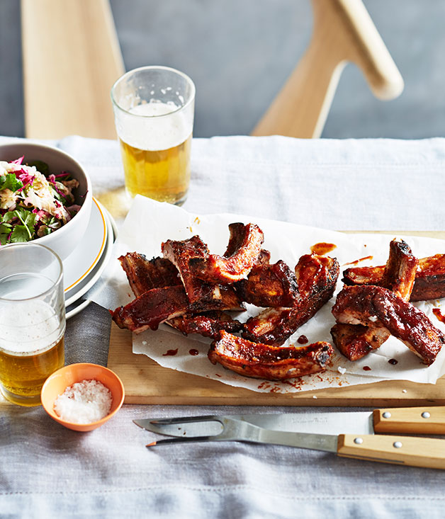 Smoked pork ribs with barbecue sauce and Vietnamese-style coleslaw ...