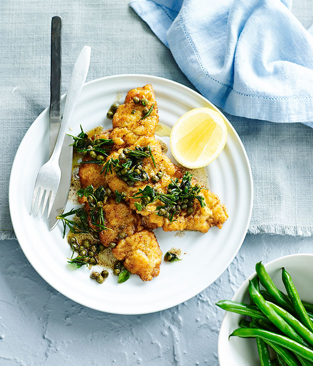 Veal schnitzels with burnt caper butter recipe | Gourmet Traveller