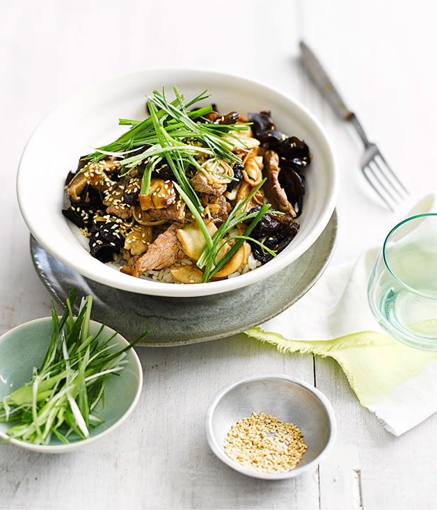 Beef with mushrooms and sesame recipe | Gourmet Traveller