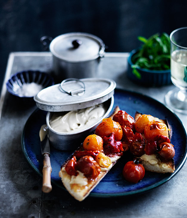 Anchoïade toasts with roasted tomatoes and capsicum recipe | Gourmet ...