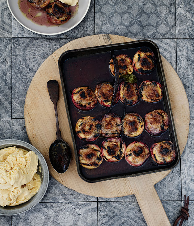 Roast peaches with amaretti and Marsala ice-cream recipe | Gourmet ...