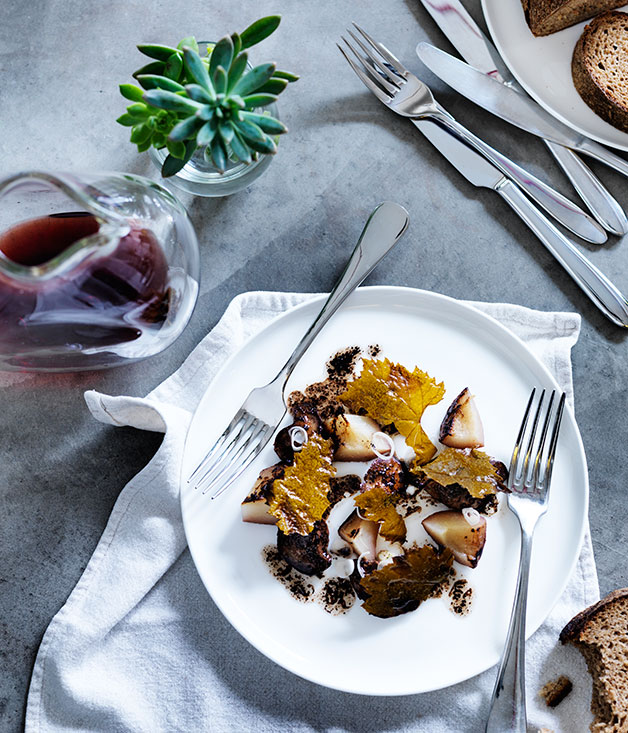Sautéed duck hearts and livers with vine leaves recipe, David Moyle ...