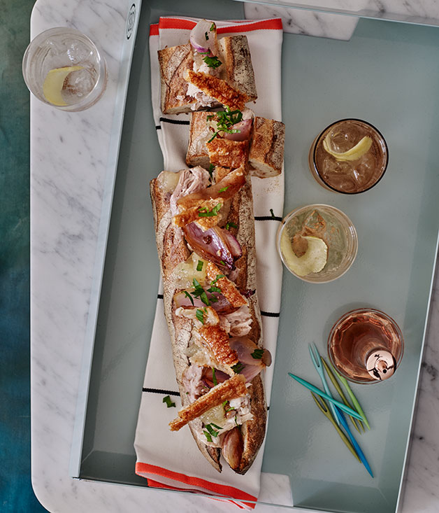 Roast pork belly sub with crackling, balsamic onion & apple sauce ...