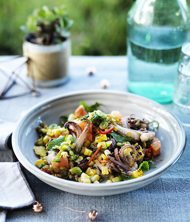 Three Blue Ducks octopus, corn, mint and farro | Gourmet Traveller