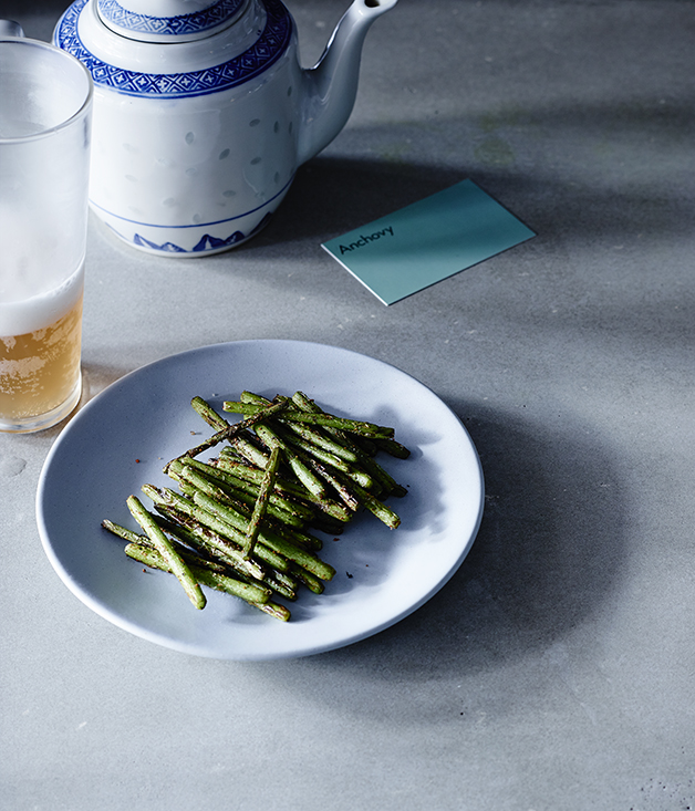 Anchovy's garlic shoots with spice salt recipe | Gourmet Traveller