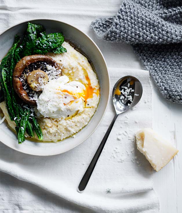 Soft polenta with poached egg and parmesan recipe | Gourmet Traveller