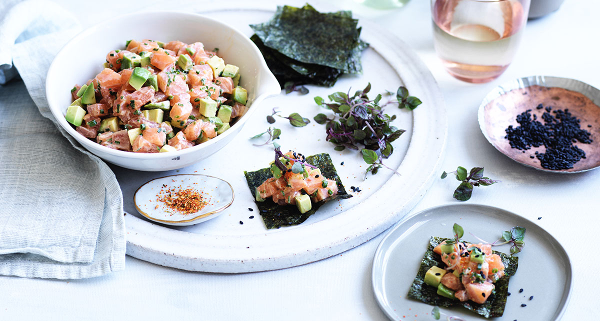 Sashimi tartare with avocado and smoky miso mayo recipe | Gourmet Traveller