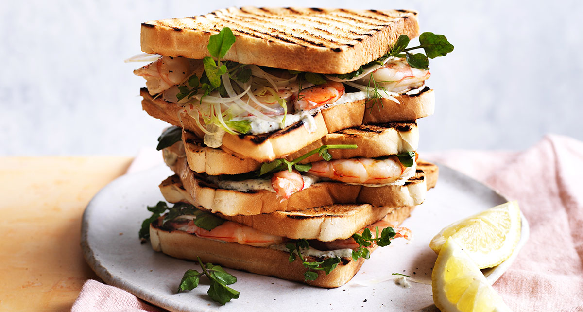 Charred prawn sandwich recipewith fennel, lemon myrtle and lime ...