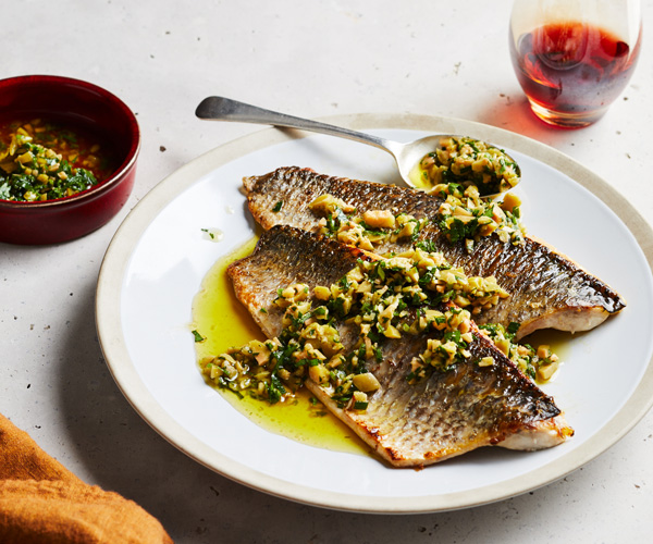 Roasted mullet with olive salsa | Gourmet Traveller
