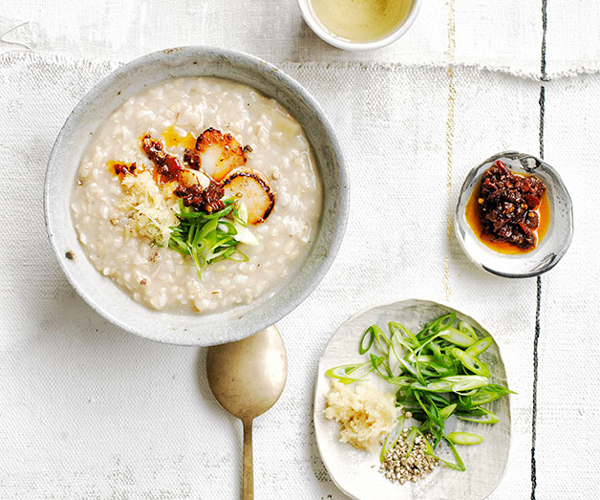 Brown rice congee with ginger and chilli-black bean sauce recipe ...