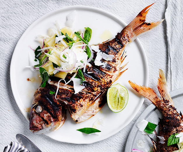 Fast jerk snapper recipe with pineapple and lime | Gourmet Traveller