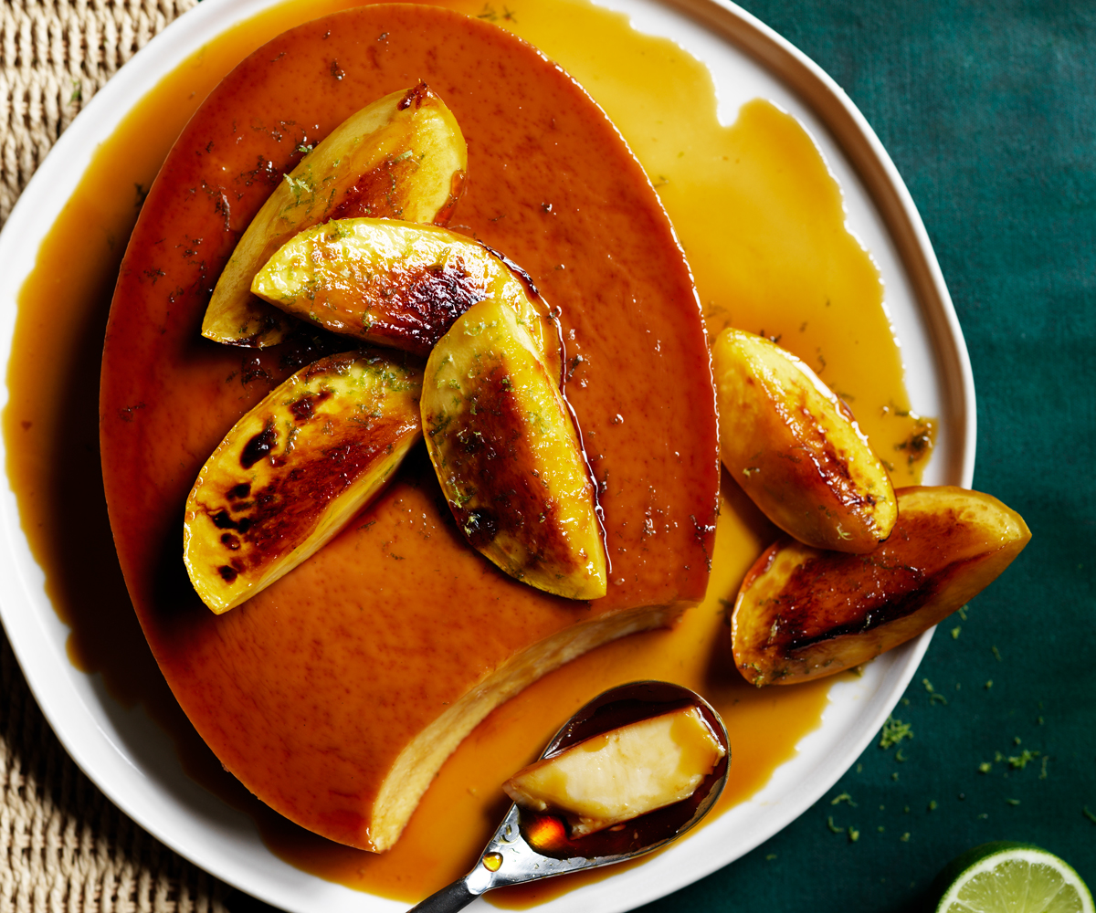 Leche flan with lime and burnt mango | Gourmet Traveller
