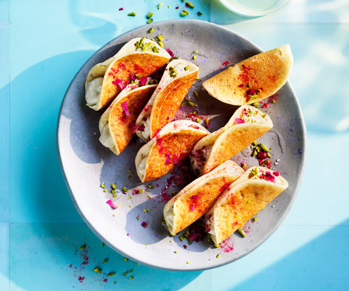 Syrian filled pancakes with pistachio cream | Gourmet Traveller
