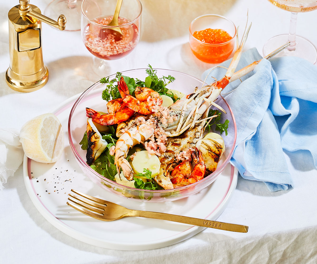 Mixed grilled seafood salad with lemon mignonette recipe | Gourmet ...