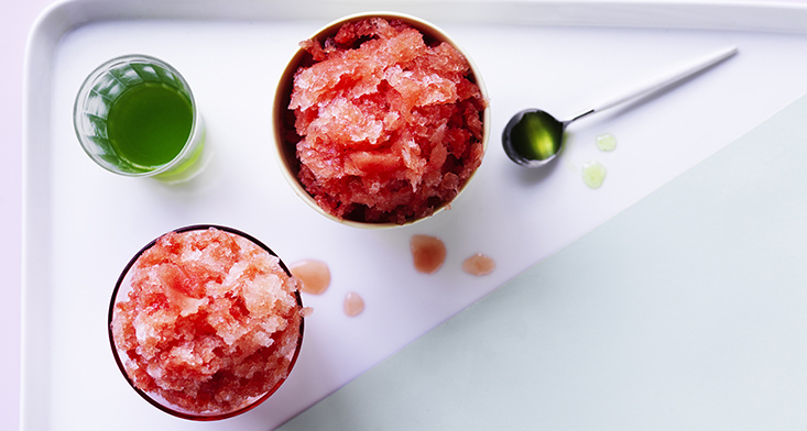 Watermelon shaved ice with basil syrup recipe | Gourmet Traveller