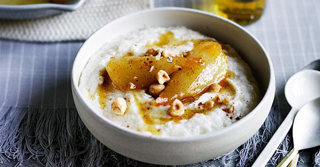 Semolina pudding with caramel pears recipe | Gourmet Traveller