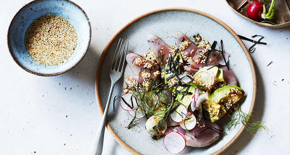 Sashimi with nori salt, avocado and ginger recipe | Gourmet Traveller