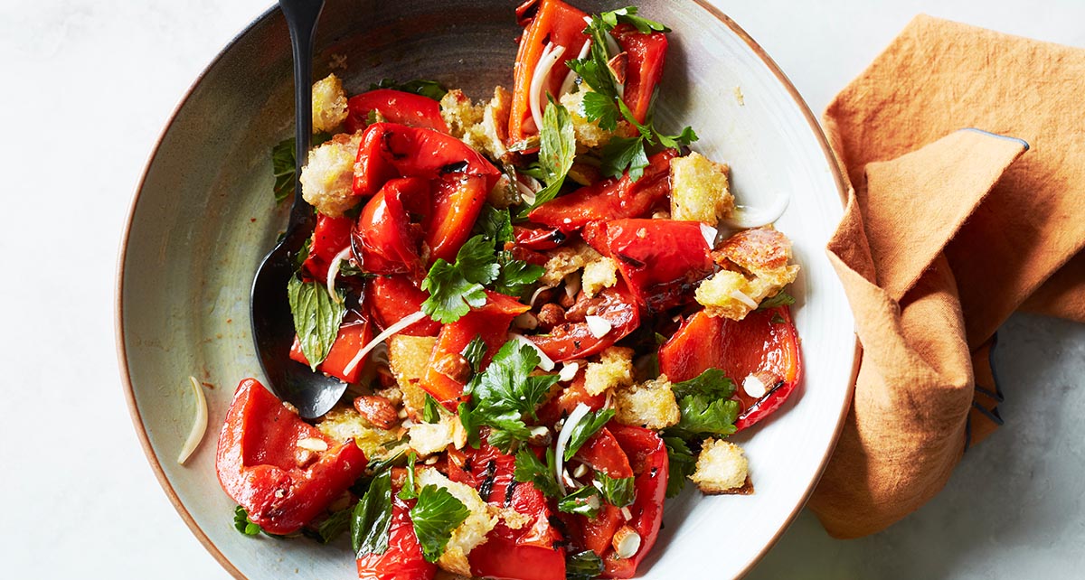 Char-grilled capsicum salad recipe with sherry vinaigrette | Gourmet ...