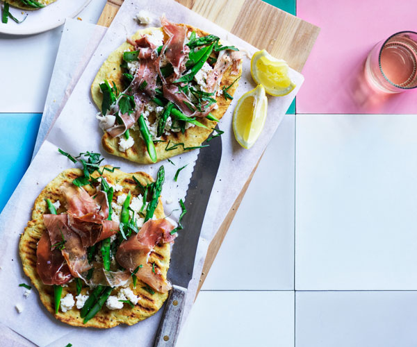 Grilled flatbread recipe with prosciutto and asparagus | Gourmet Traveller