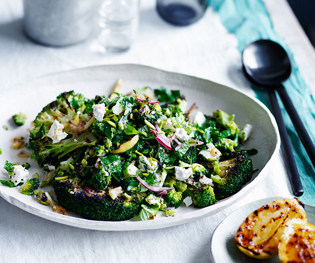 Char-grilled broccoli recipe with feta and charred-lemon dressing ...