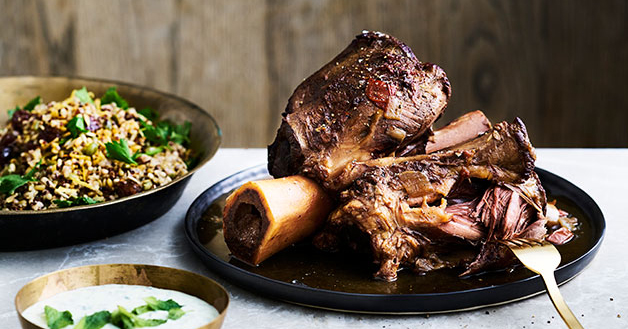 Braised beef shin with grain salad and yoghurt sauce recipe | Gourmet ...