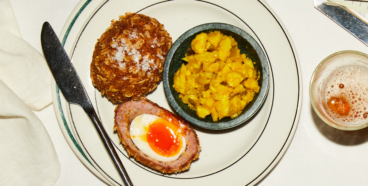 Scotch egg recipe with piccalilli by Nik Hill | Gourmet Traveller