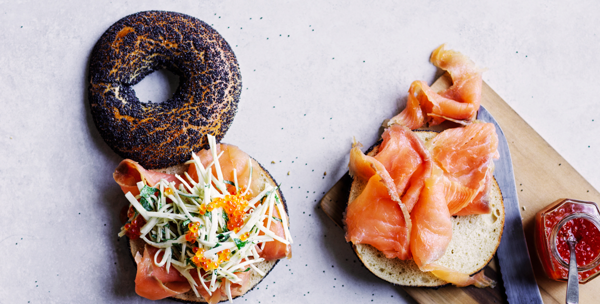 Bagels and smoked trout recipe with fennel and trout roe | Gourmet ...