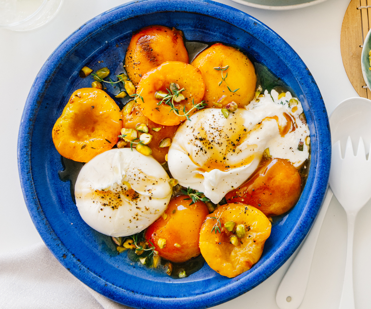 Peach burrata salad with pomegranate dressing | Gourmet Traveller